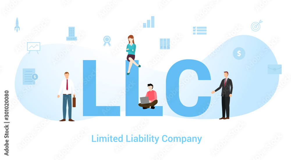 llc concept with big word or text and team people with modern flat ...