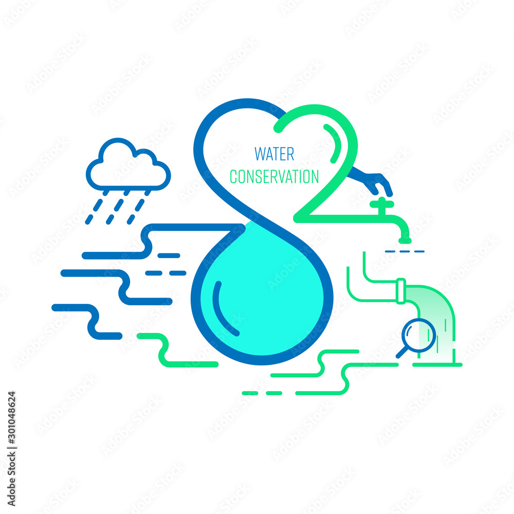 Water conservation infographic background. Water drop icon as a gimmick ...