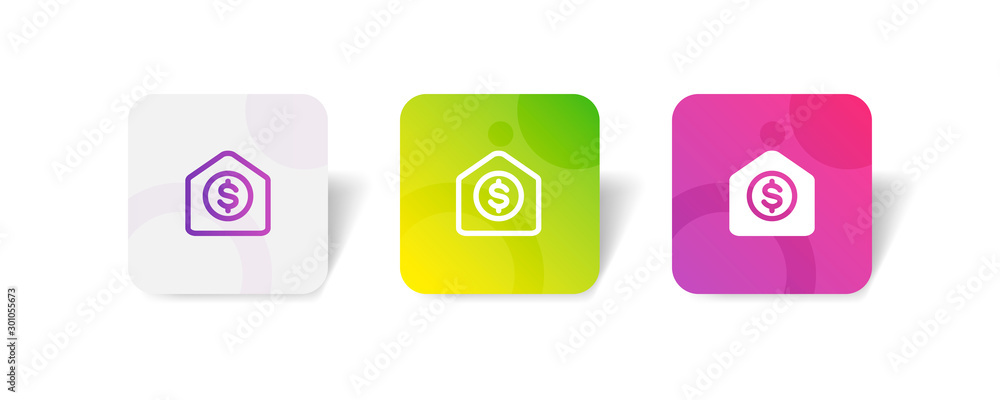 bank building round icon in outline and solid style with colorful ...