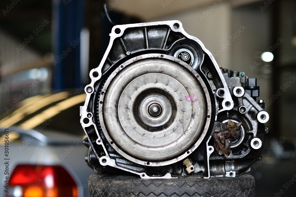 Rise car engine unit. Fly engine. The powerful engine of the modern car ...