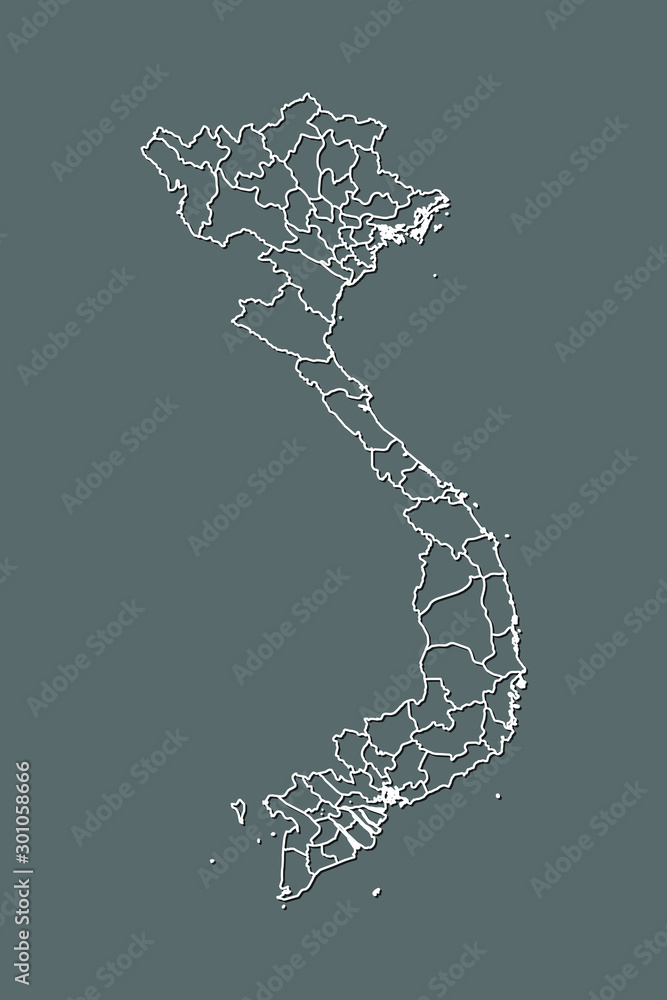Vietnam vector map with border lines of regions using gray color on ...