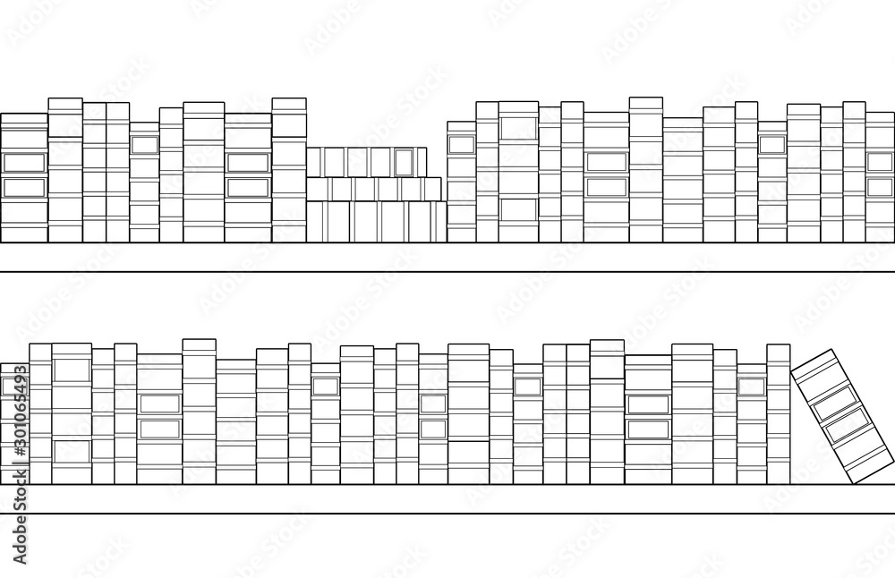 Seamless outline bookshelves with books. Library and file cabinet ...