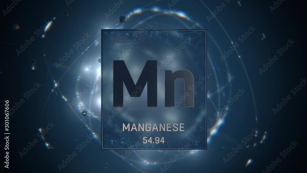 Manganese as Element 25 of the Periodic Table. Seamlessly looping 3D ...