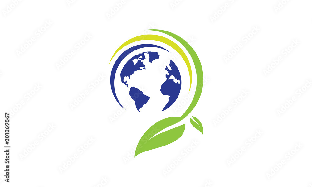 logo Earth Globe Green Leaves Nature Stock Vector | Adobe Stock