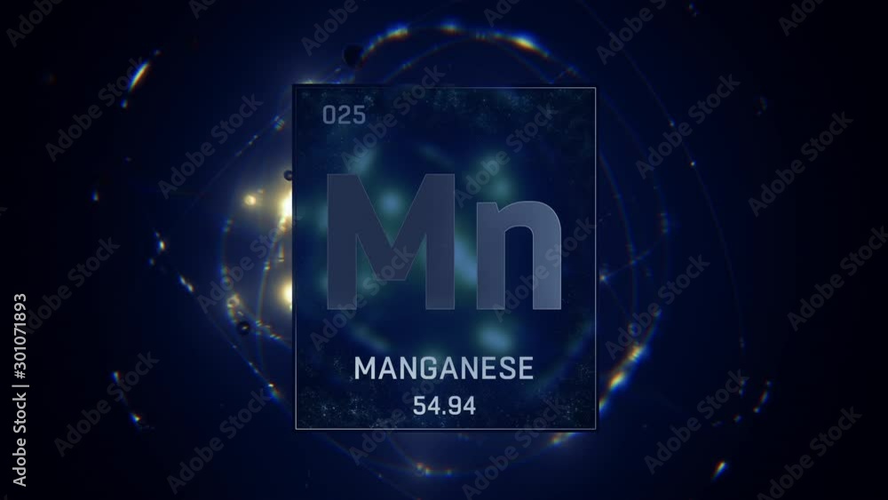Manganese as Element 25 of the Periodic Table. Seamlessly looping 3D ...