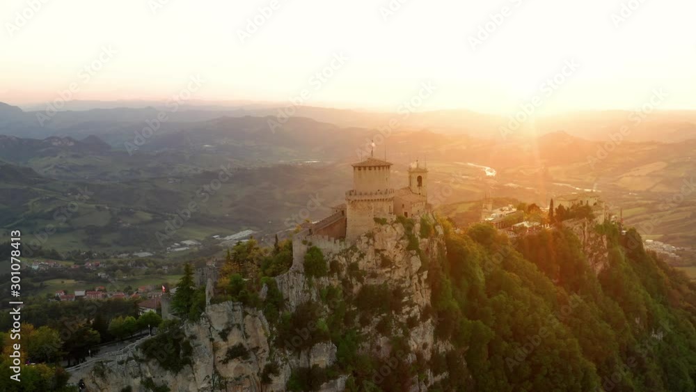 Flying over the amazing hilltop fortresses on Monte Titano in San ...