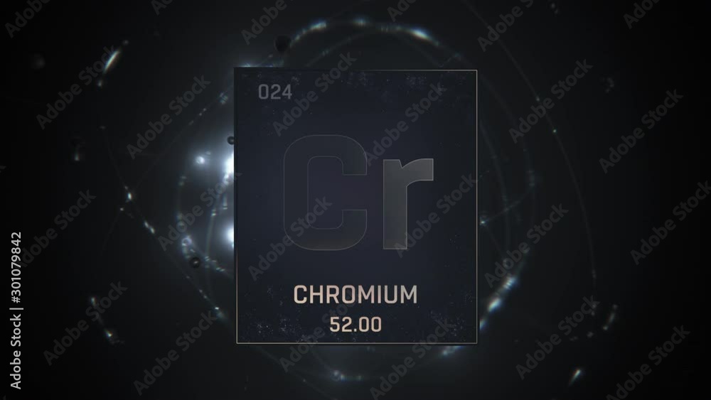 Chromium as Element 24 of the Periodic Table. Seamlessly looping 3D ...
