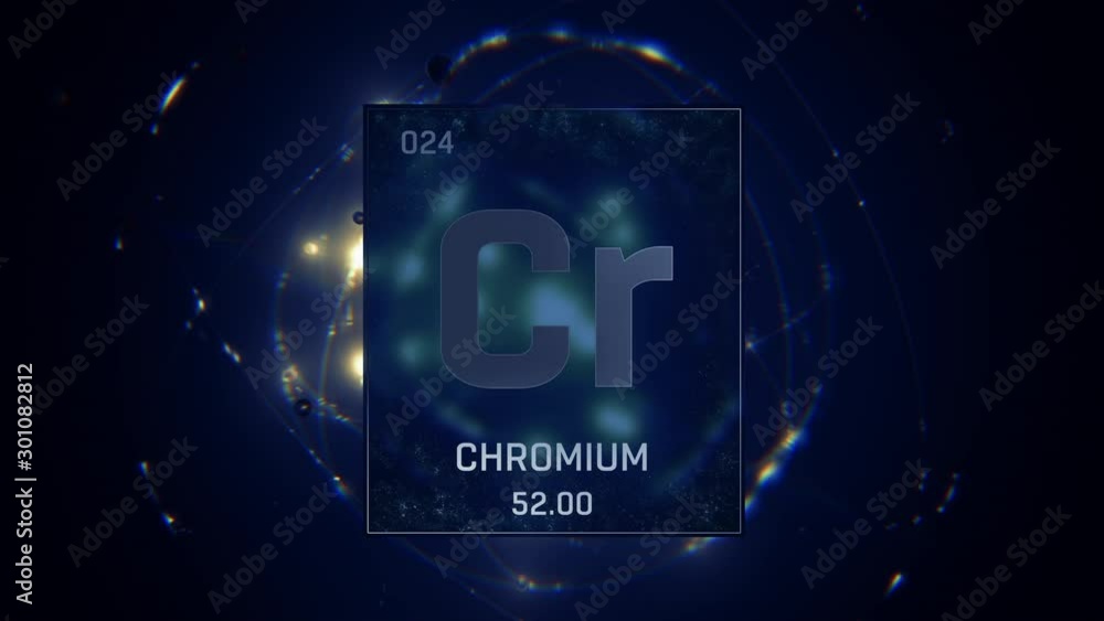 Chromium as Element 24 of the Periodic Table. Seamlessly looping 3D ...