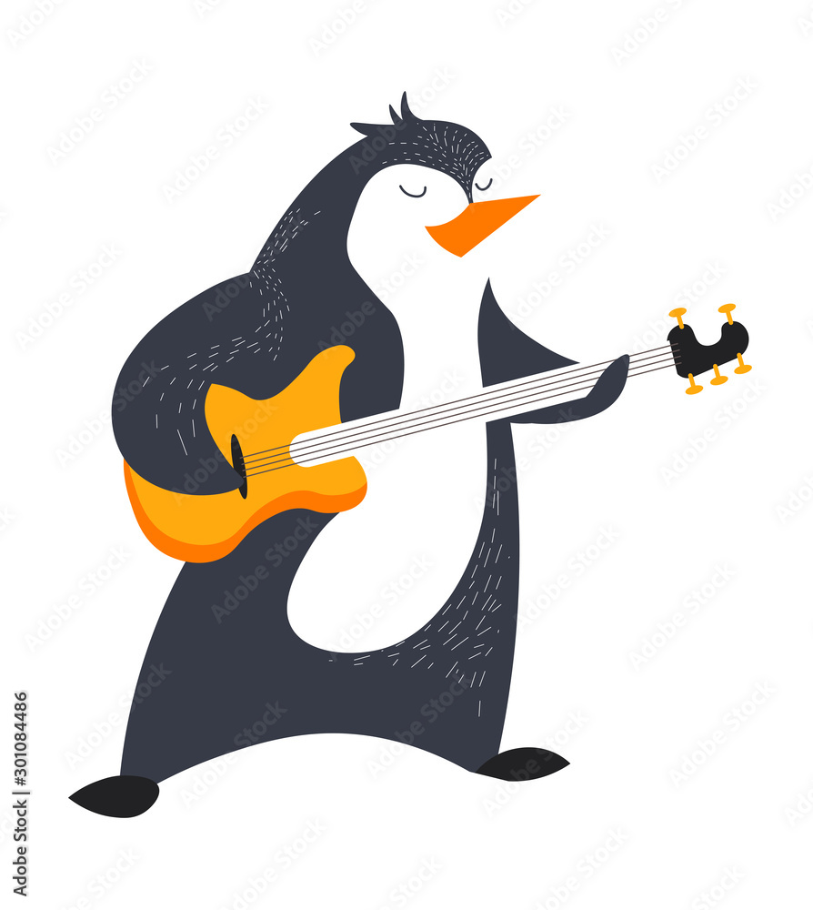 Penguin playing guitar and animal with music instrument Stock Vector ...