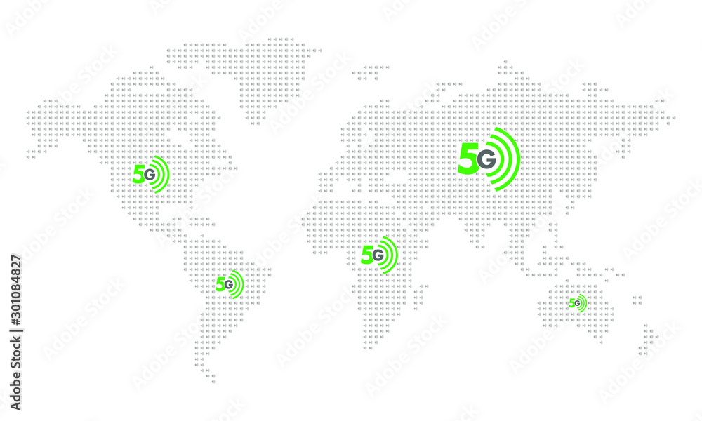 Dotted World map 5g connection vector, isolated background. Flat Earth ...
