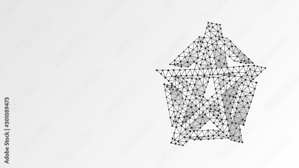 Pentagram or pentalpha or pentangle sign. Abstract digital wireframe ...