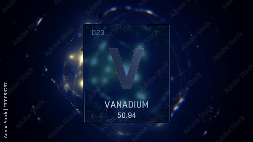 Vanadium as Element 23 of the Periodic Table. Seamlessly looping 3D ...