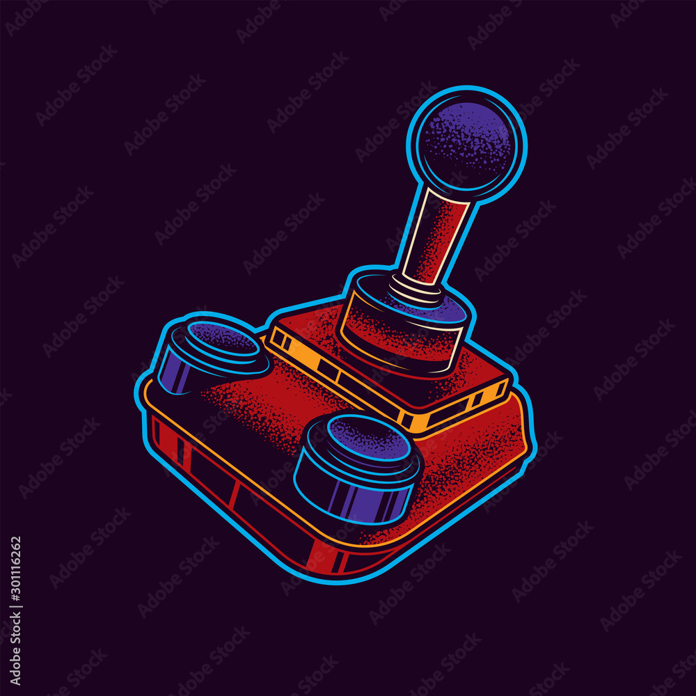 Original vector neon illustration of old retro joystick in vintage ...