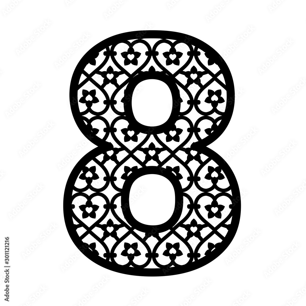 Number 8 for laser cutting. Numeral character eight. Decor font for ...