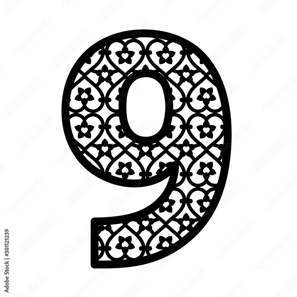 Number 9 for laser cutting. Numeral character nine. Decor font for ... Number 9 for laser cutting. Numeral character nine. Decor font for ...