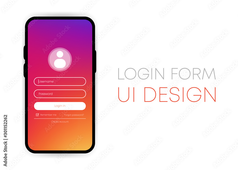 Login form on screen phone on gradient background. Flat design. Vector ...