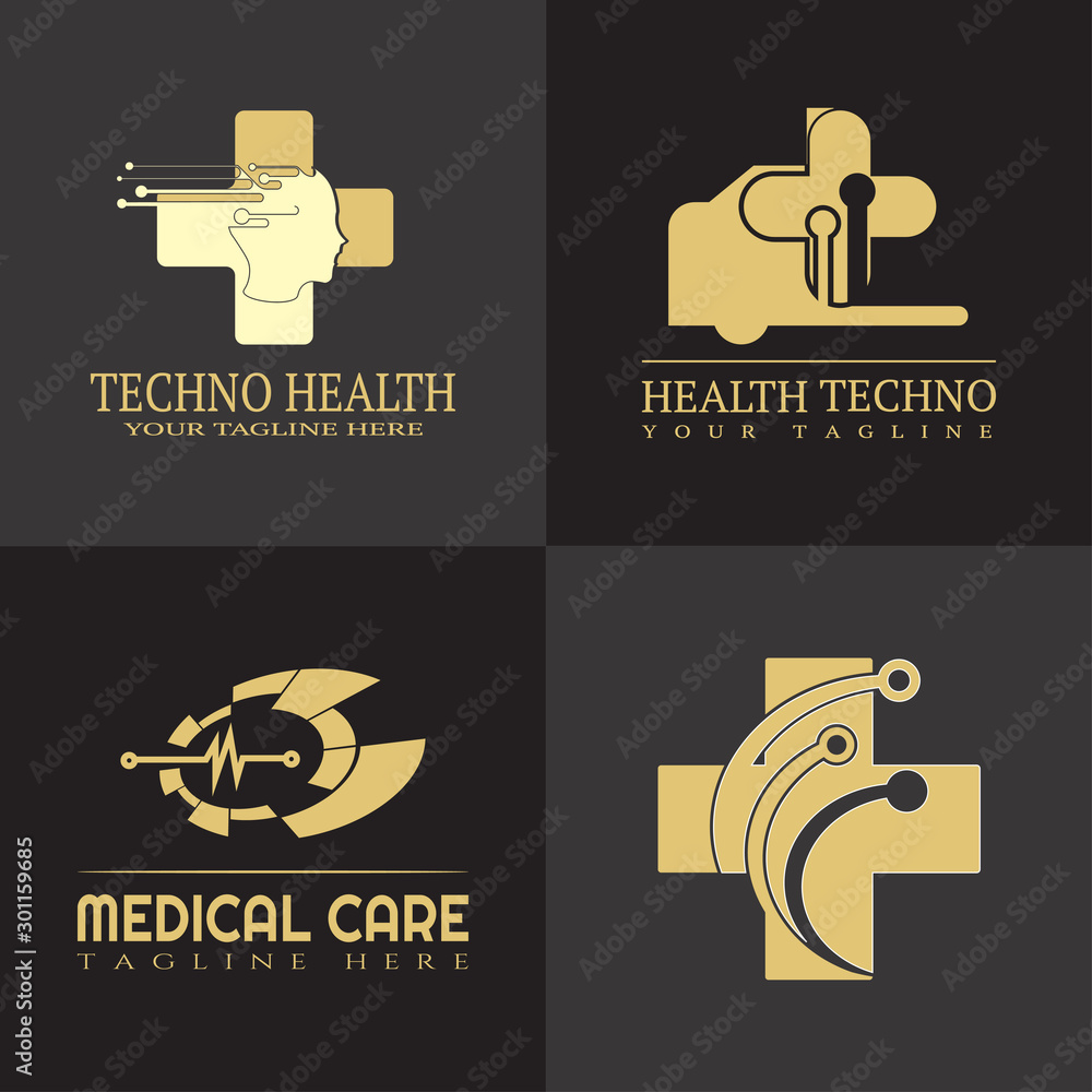 Vetor de Collection of medical and health logos for clinics, icons of ...