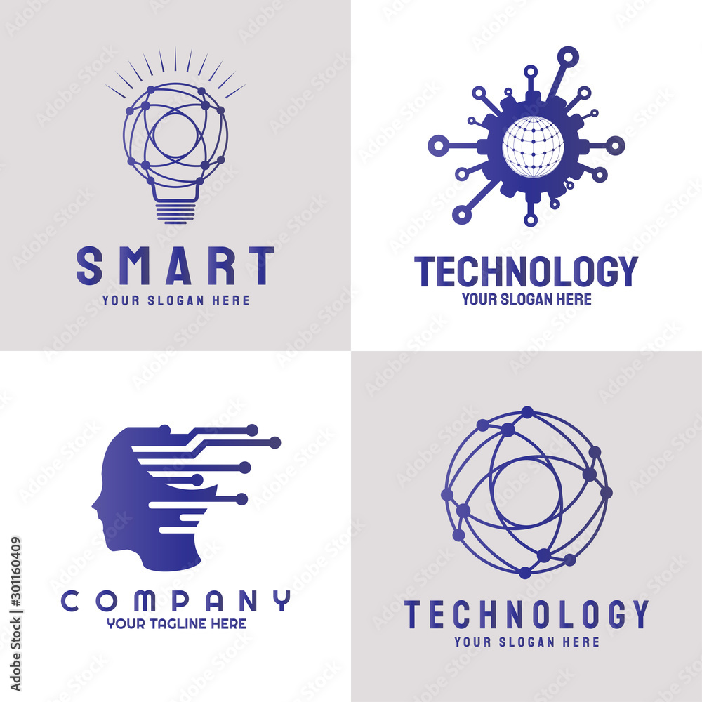 Future digital technology logo or brainstorming ideas or connection ...