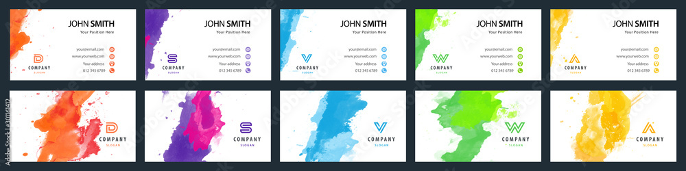 Big set of bright colorful business card template with vector ...