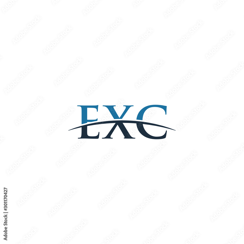Initial letter EXC, overlapping movement swoosh horizon logo company ...