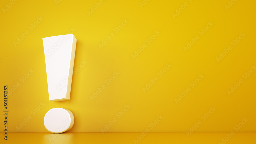 Big white exclamation mark on a yellow background. 3D Rendering Stock ...