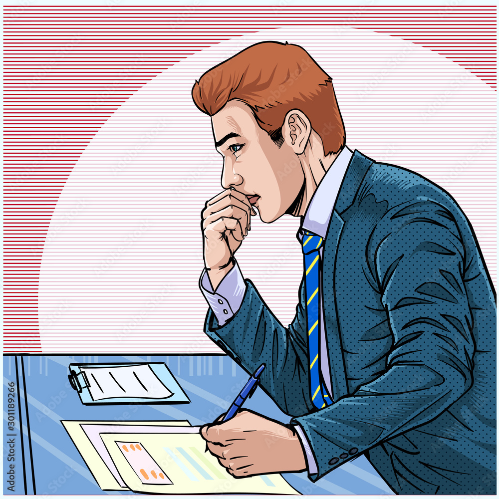 The man in the suit was staring at the computer screen Young business ...