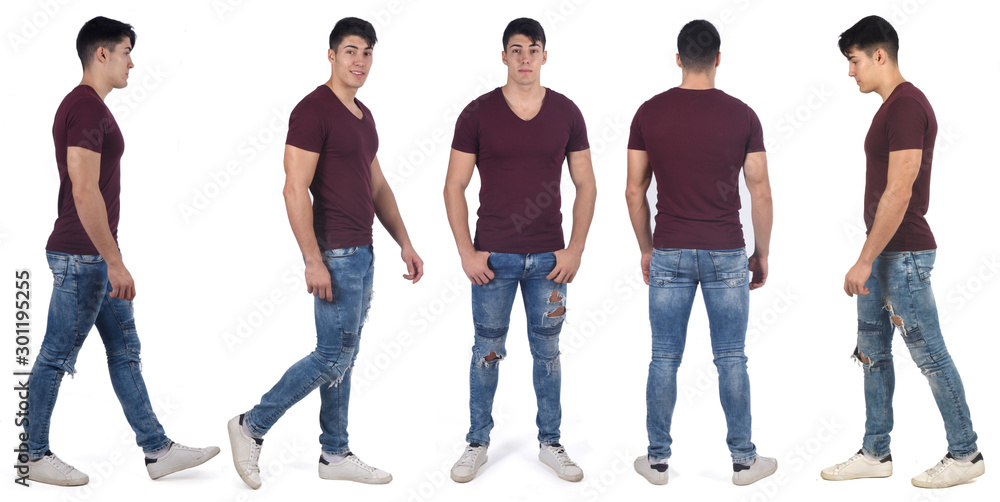 set of photos of a man in various poses in white background Stock Photo ...