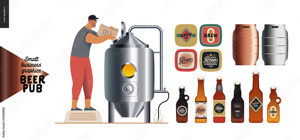 Brewery, craft beer pub -small business graphics - brewing process and ...
