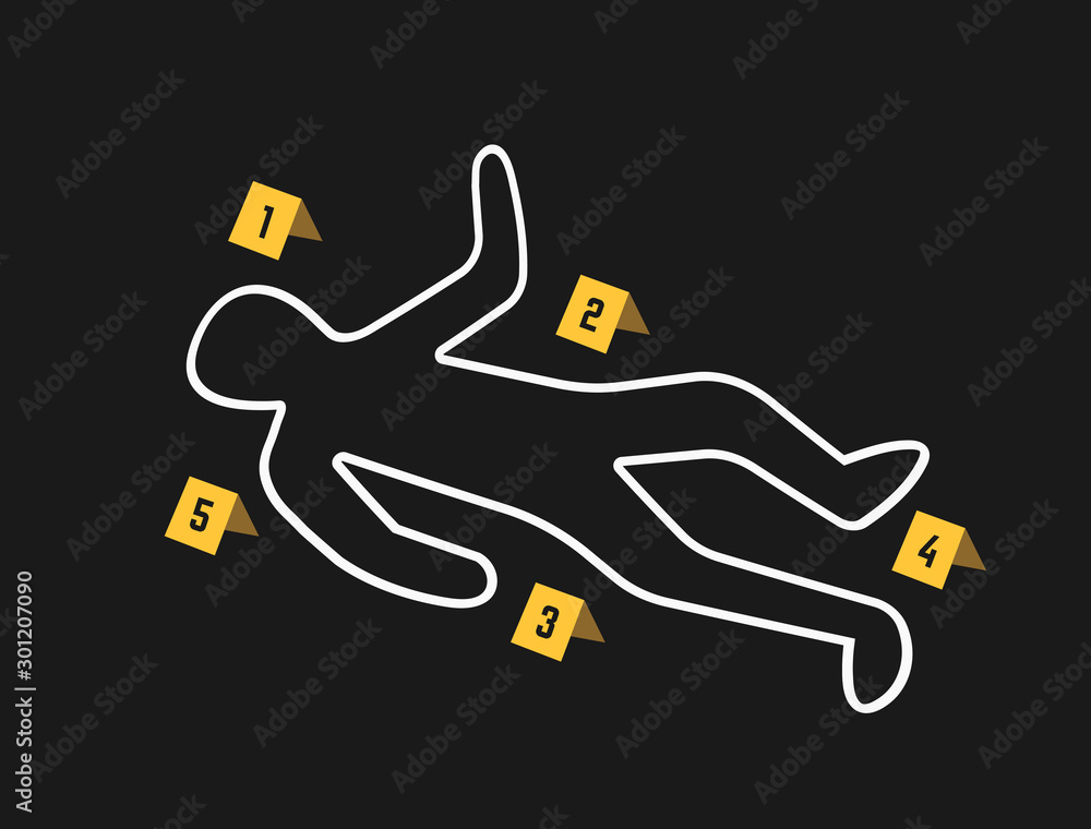 Crime scene with police tape flat icon. Vector Stock Illustration ...