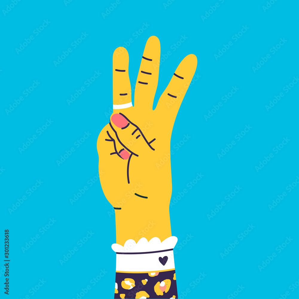 Number three. Hand gesture symbol. Hand with finger count. Counting by ...