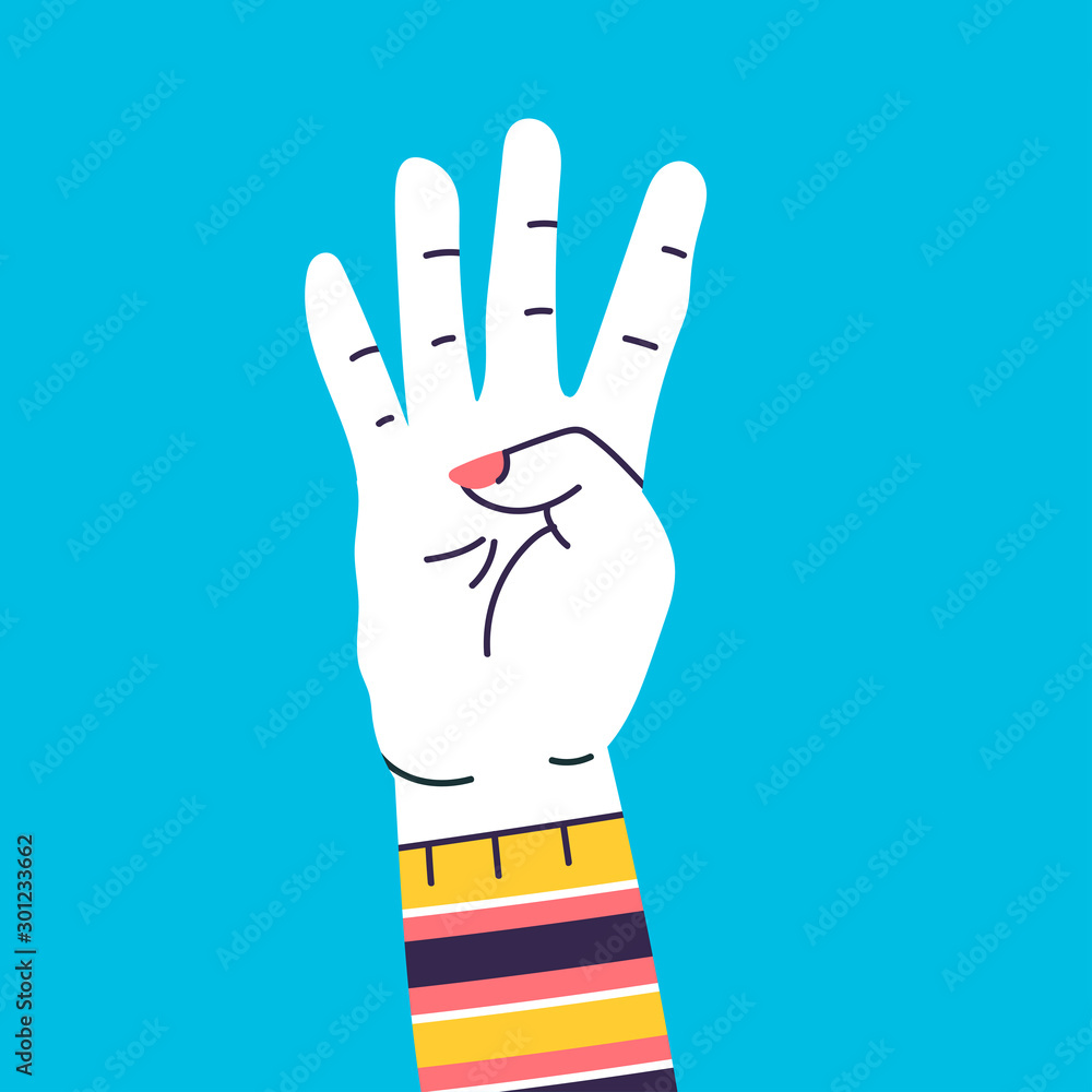 Vecteur Stock Number four. Hand gesture symbol. Hand with finger count ...
