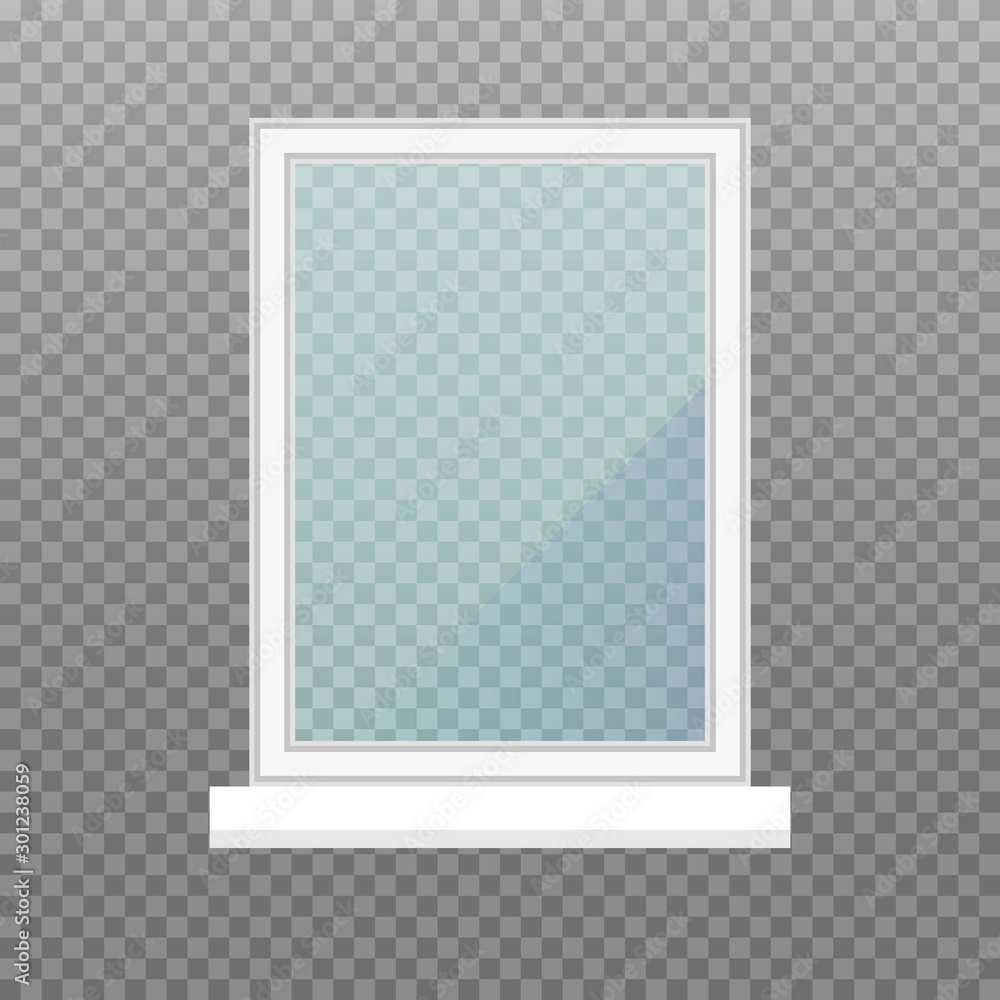 Isolated window frame. Frontstore window with blue glasses. Exterior ...