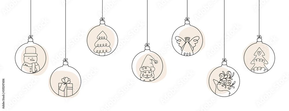 Hand drawn Christmas ball illustration with Santa Claus and friends ...