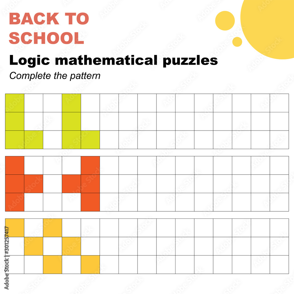 Complete the patterns, mathematical logic puzzles worksheet. Easy ...