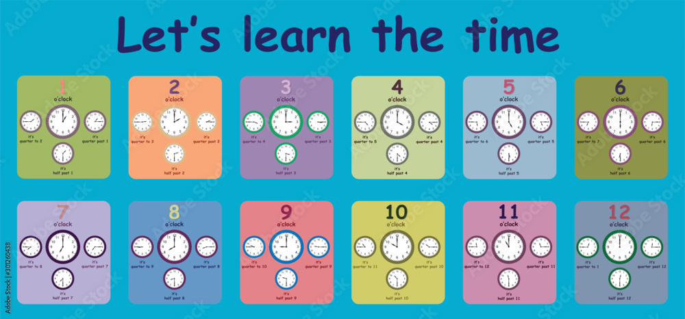 Educational worksheet that helps children learn to tell the time Stock ...