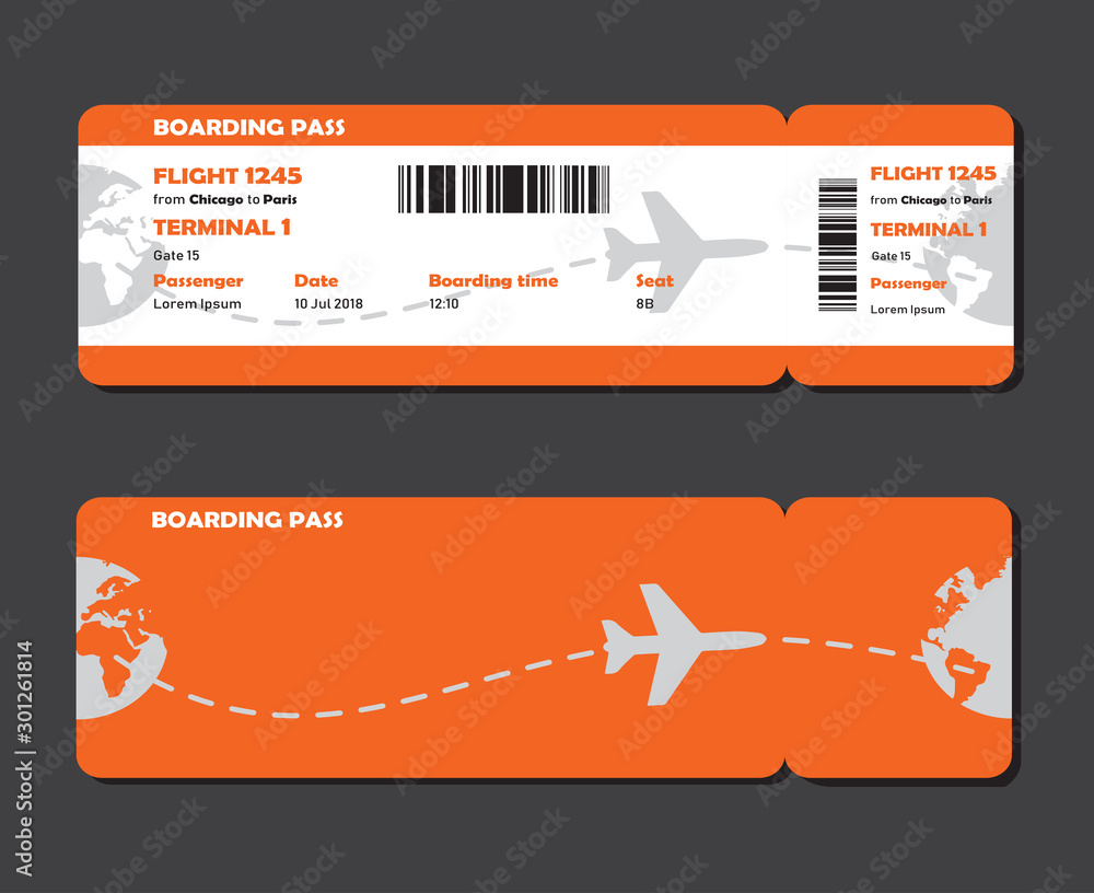 Flat design of airline travel boarding pass. Vector template or mock up ...