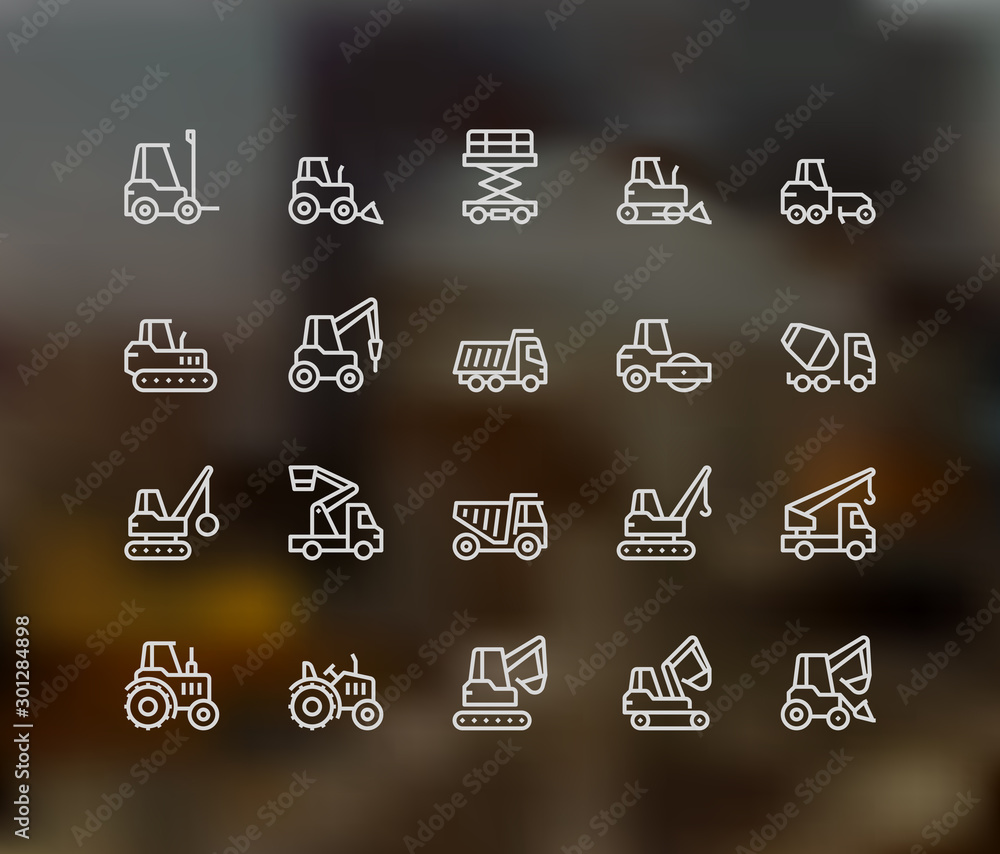 Industrial Vehicles Icons, Monoline concept The icons were created on a ...