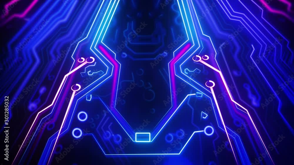 Neon Motherboard Grid. CPU Processing. Digital Network Computing. GPU ...