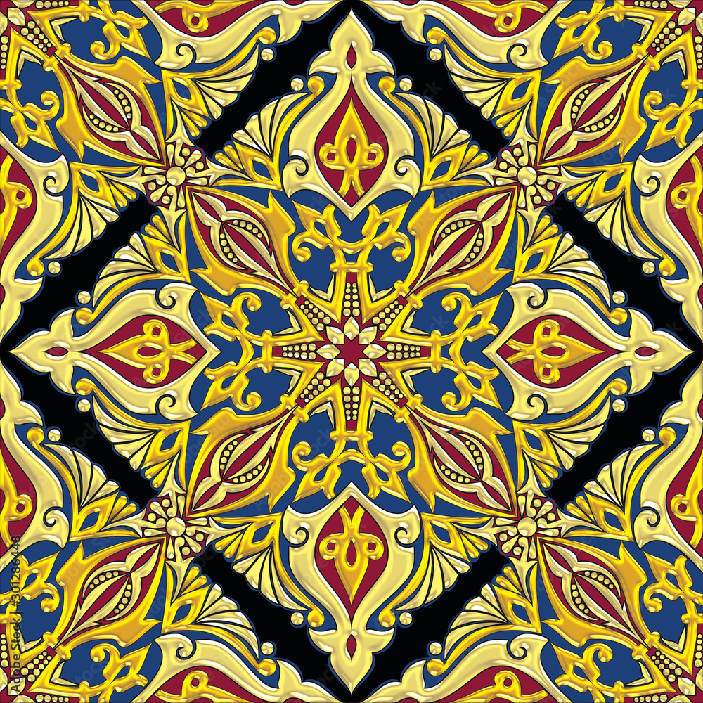 Arabesque floral design in golden effect with matching harmonic colors ...