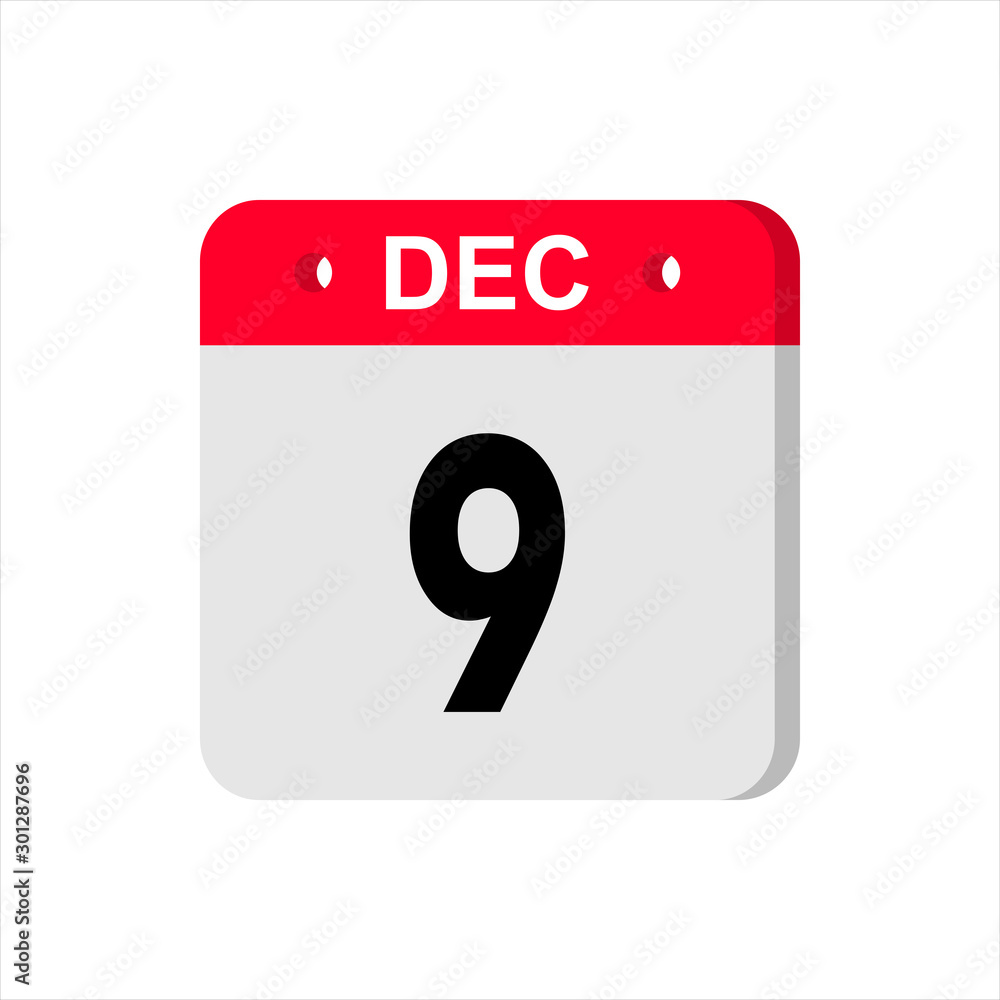 December 9 - Calendar Icon. Calendar Icon with shadow. Flat style. Date ...