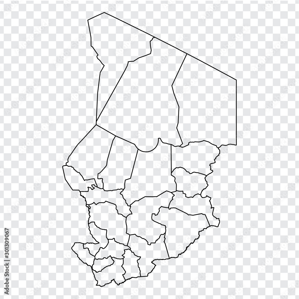 Blank map Republic of Chad. High quality map of Chad with provinces on ...