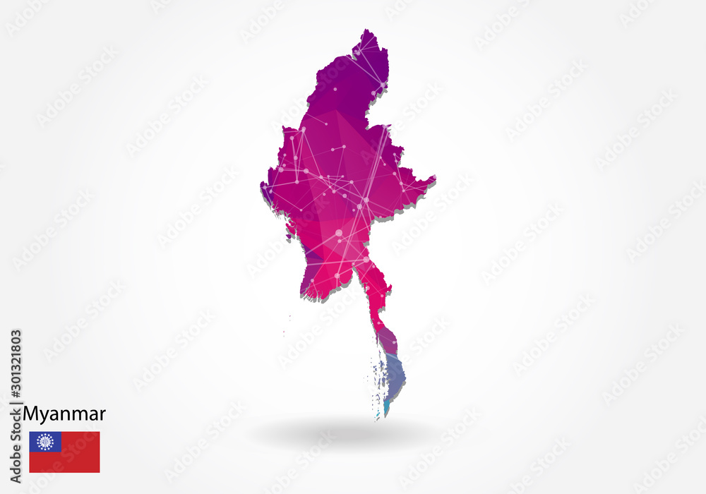 Vector polygonal myanmar map. Low poly design. map made of triangles on ...