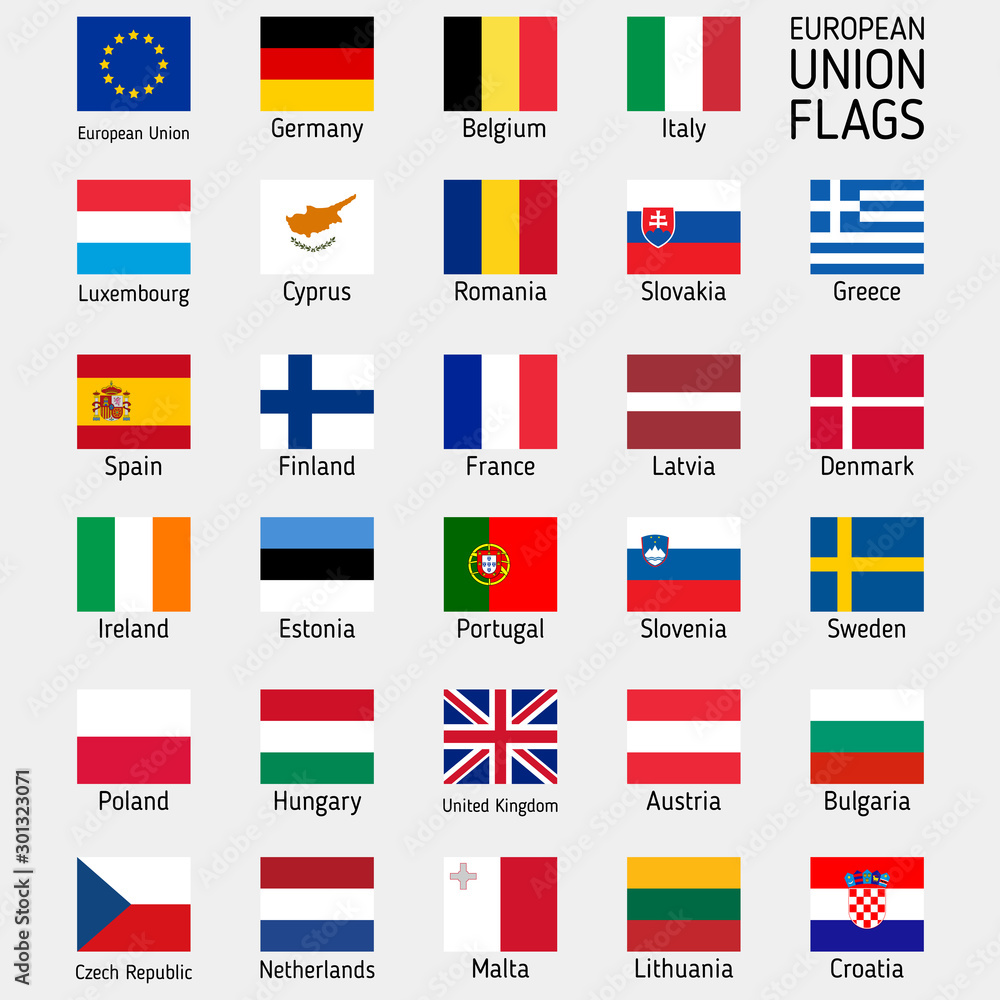 Flags of the countries of the European Union. EU flags. Vector set ...