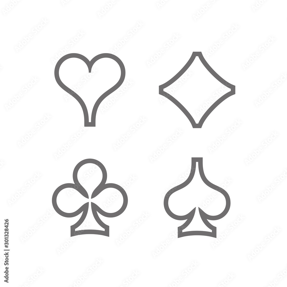 Set diamonds, clovers, hearts and spades Four Playing card suits line ...