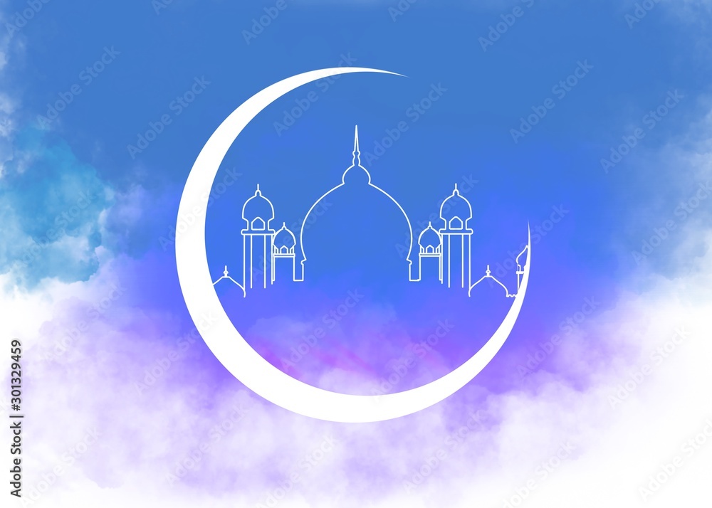beautiful religious mosque muslim crescent moon background icon on ...