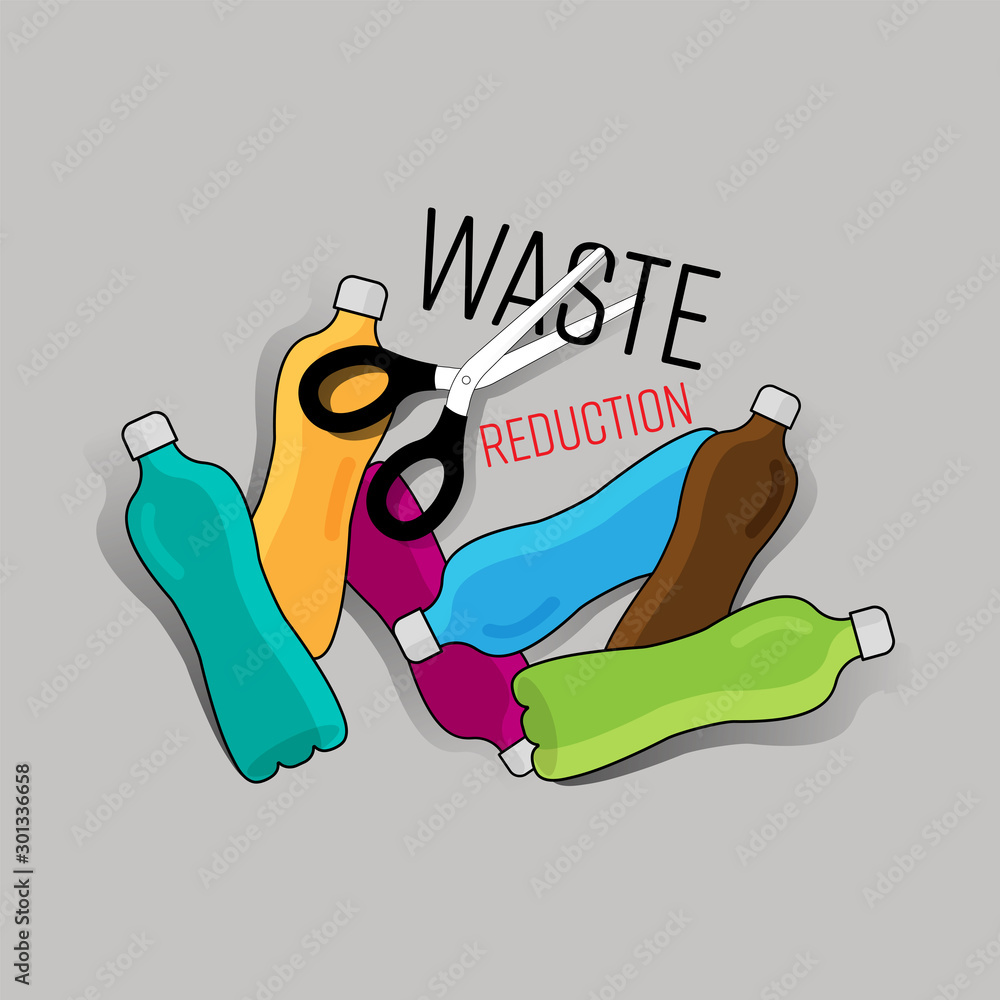 Waste reduction to stop plastic pollution at source. Vector ...