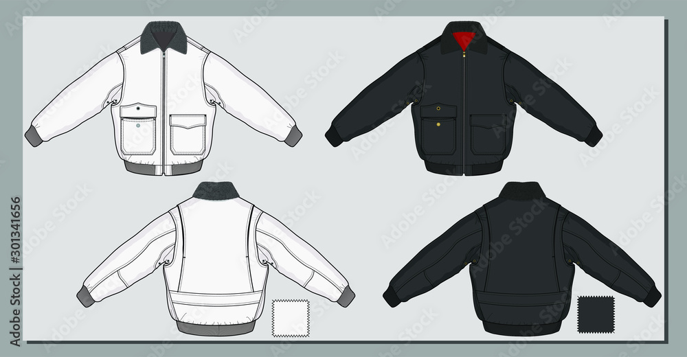 Aviator flying jacket sketch. Leather jacket. Padded biker jacket in ...