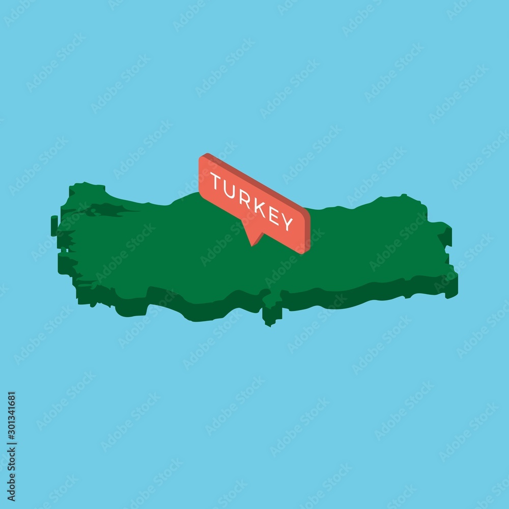 green isometric map of country turkey with pointer on blue background ...