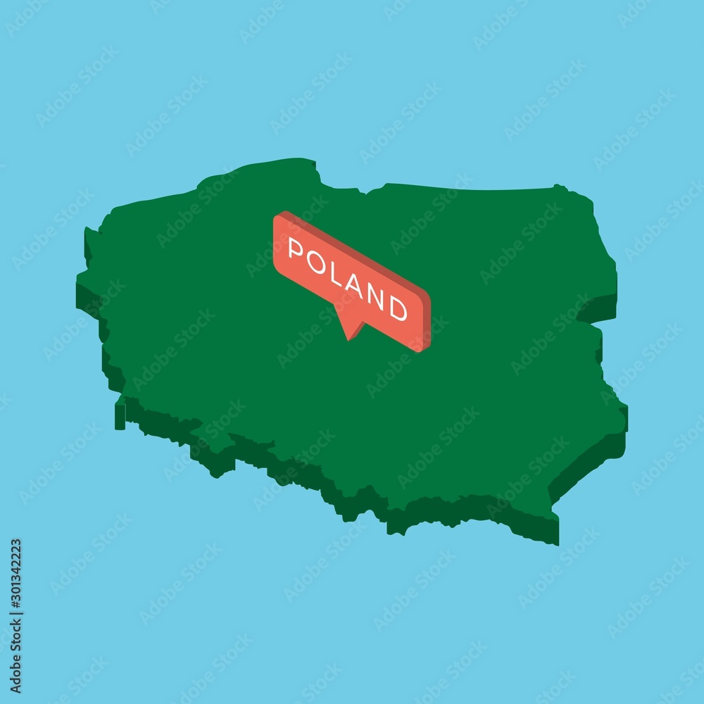 green isometric map of country poland with pointer on blue background ...