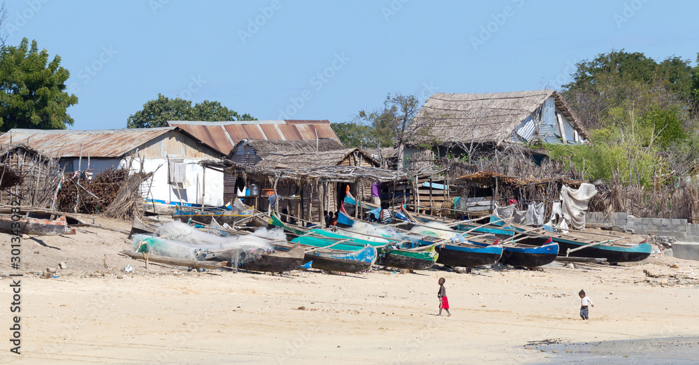 Ifaty, Madagascar on august 2, 2019 - Fishing boats on the beach on ...